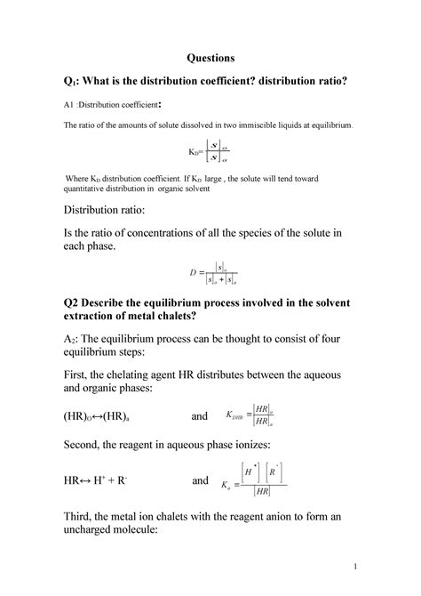 25475 Distribution Coefficient 313 Questions Q 1 What Is The