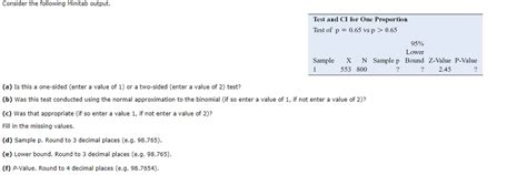 Solved Consider The Following Minitab Output Test And CI Chegg Com