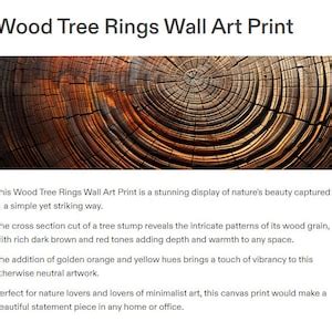 Wood Tree Rings Wall Art Print Cross Section Cut Log Stump Wooden Forest Cabin Decor Dark