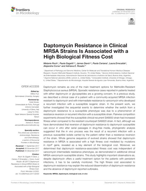 Pdf Daptomycin Resistance In Clinical Mrsa Strains Is Associated With