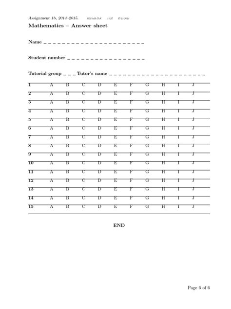 Mathematics Answer Sheet Assignment 1b 2014 2015 Pdf