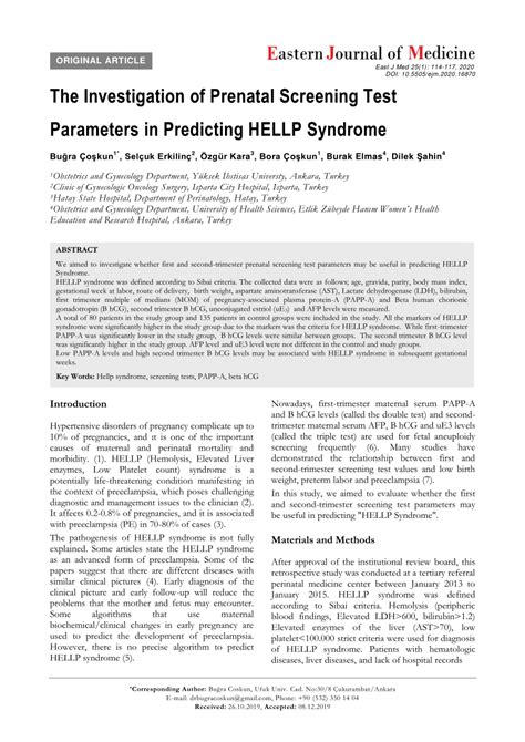 Pdf The Investigation Of Prenatal Screening Test Parameters In