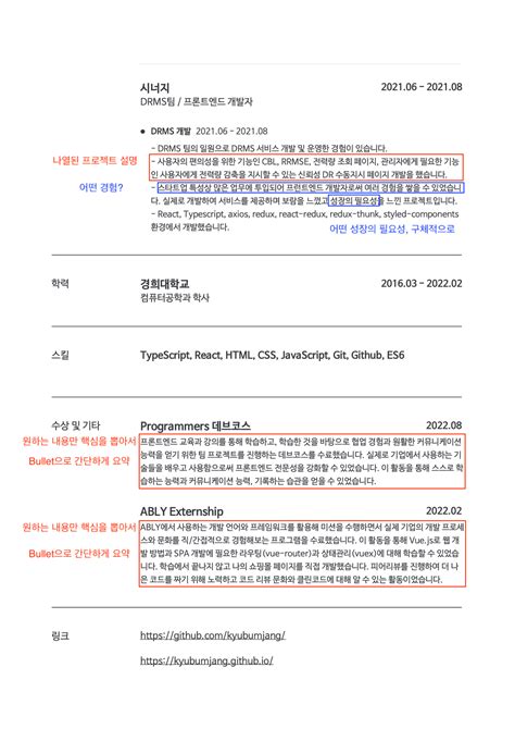 프론트엔드 개발자 이력서 구체화하기 트리규의 개발 블로그
