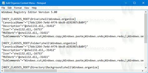 Add Organize Context Menu In Windows 10