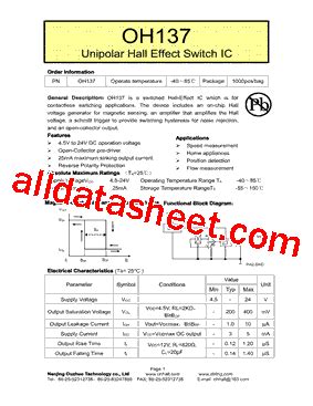 OH137 Datasheet(PDF) - Nanjing Ouzhuo Technology Co., Ltd.