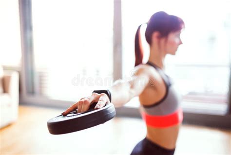 Beautiful Redhead Woman S Home Workout Routine With Dumbbell Home