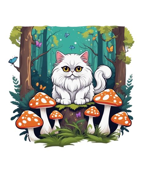 Ai Generative Cat Loves Mushroom Clipart Illustration For Print On Demand Business Is Also