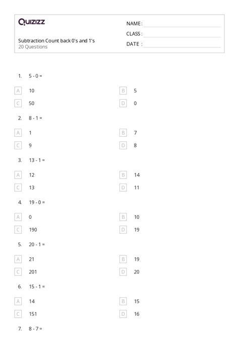 50 Subtraction And Counting Back Worksheets For 1st Grade On Quizizz Free Printable