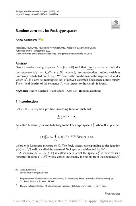 Random Zero Sets For Fock Type Spaces Request Pdf