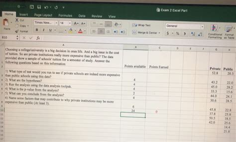 solved exam 2 excel part insert page layout formulas data