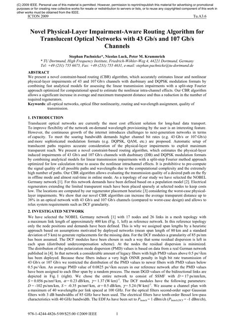 Pdf Novel Physical Layer Impairment Aware Routing Algorithm For