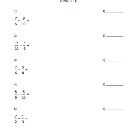 Math Fraction Subtraction Practice Worksheet Series 10 Geek Slop Online