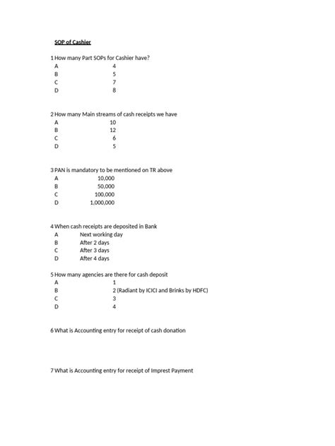 Sop Quiz Questions Pdf Payments Cheque