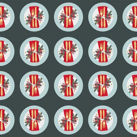 Premium Vector Golden Cutlery And Plate Top View Christmas Dinner Setting Seamless Pattern