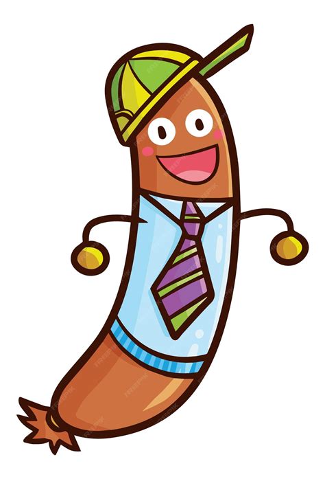 일할 준비가 된 재미있는 소시지 만화 캐릭터 프리미엄 벡터