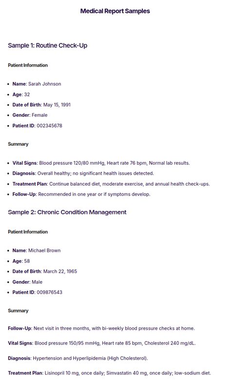 Medical Diagnosis Report Format