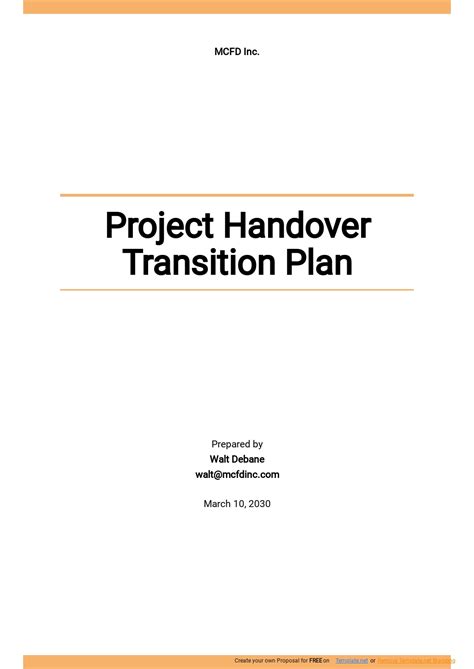 Project Handover Transition Plan Template Google Docs Word Apple