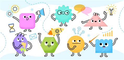 Premium Vector Funny Geometric Characters Different Colorful Shapes With Cute Faces Hands And