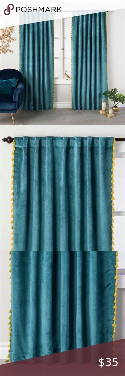 1 Opalhouse Velvet Curtain Panel Tassels Teal 84 Velvet Curtains