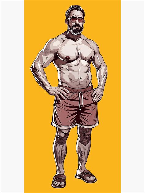 Bara Daddy Handsome Muscle Bear Beach Gay Manga Guy Poster For Sale