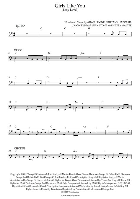 Girls Like You Easy Level Maroon 5 Trombone Sheet Music