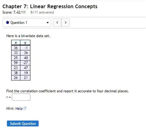 Solved Chapter Linear Regression Concepts Score Chegg