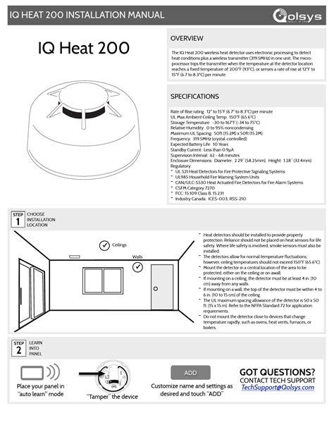 Qolsys Iq Heat 200 Wireless Smoke And Heat Detector Installation Guide