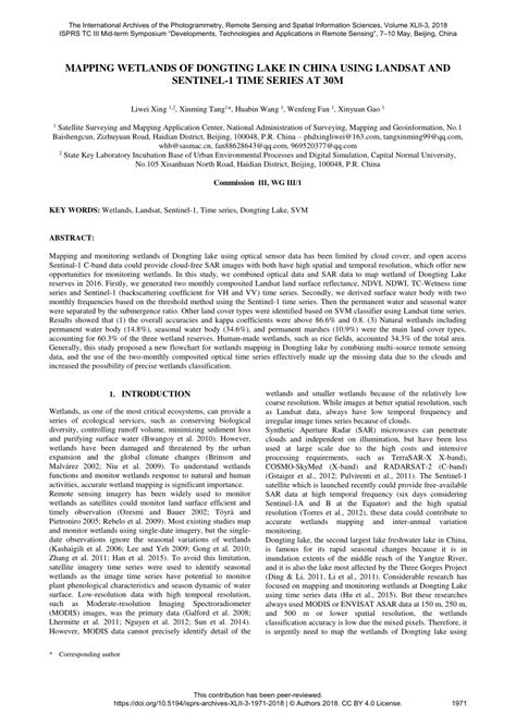 Pdf Mapping Wetlands Of Dongting Lake In China Using Landsat And