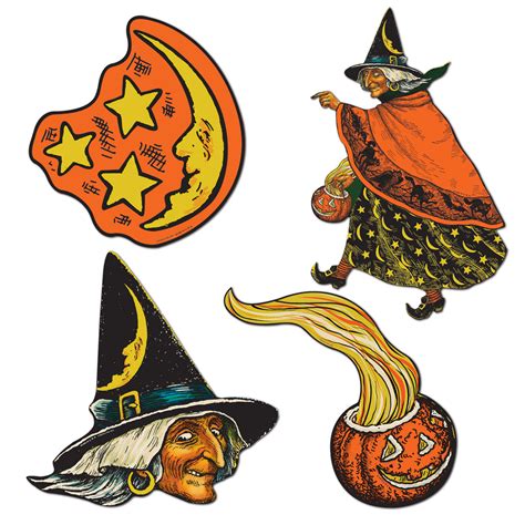4 Retro Halloween Decorations Die Cut Cutouts Vintage Beistle 1933