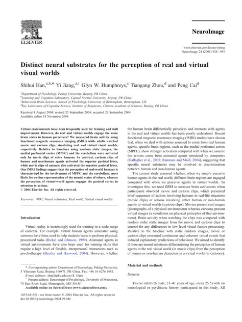 Pdf Distinct Neural Substrates For The Perception Of Real And Virtual Visual Worlds