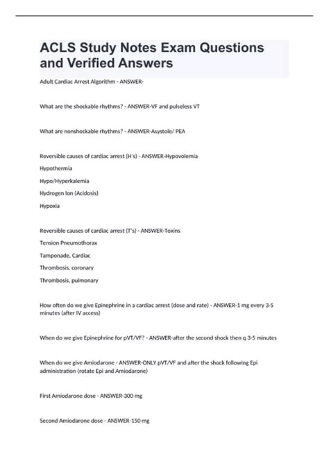 Acls Study Notes Exam Questions And Verified Answers Acls Stuvia Us