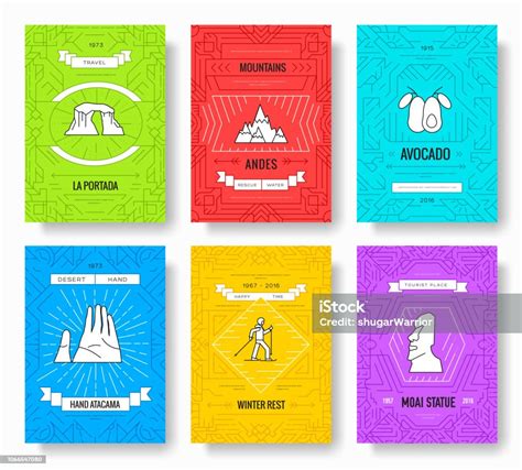 칠레 벡터 브로셔 카드 선 집합입니다 국가 여행 전단지 잡지 포스터 책 표지 배너의 템플릿 레이아웃 문화 기념물 개요 삽화 현대