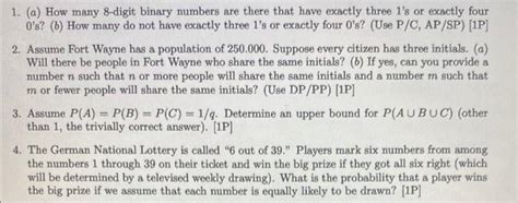 Solved 1 A How Many 8 Digit Binary Numbers Are There That
