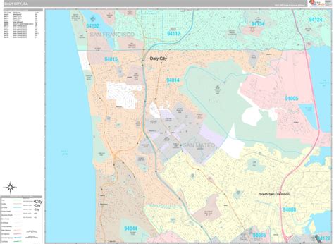 Daly City California Wall Map Premium Style By Marketmaps Mapsales