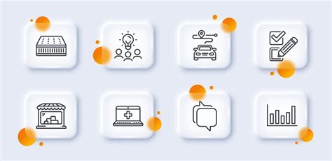 세로 막 대형 차트 확인란 및 메신저 선 아이콘 팩 웹 앱의 경우3d 유리 버튼 벡터 3차원 형태에 대한 스톡 벡터 아트 및 기타 이미지 Istock