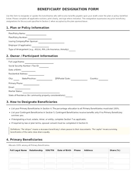 Beneficiary Designation Form Fill Out And Sign Online Dochub