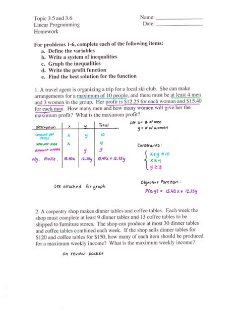 Linear Programming Packet 2 Key Pdf Applied Mathematics Mathematical Optimization