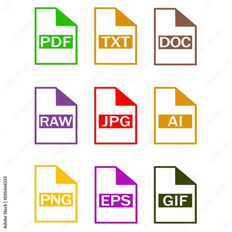 Symbol Set File Formats Set Of Document File Formats Icons File Extensions Diverse Icons Set