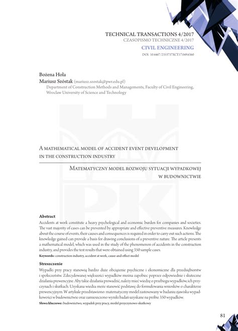 Pdf A Mathematical Model Of Accident Event Development In The Construction Industry