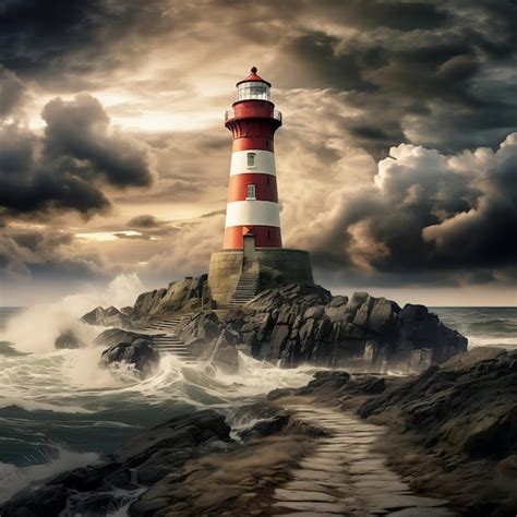 Premium Ai Image Guiding Beacon Lighthouse Illuminating The Coastal Landscape Generative Ai