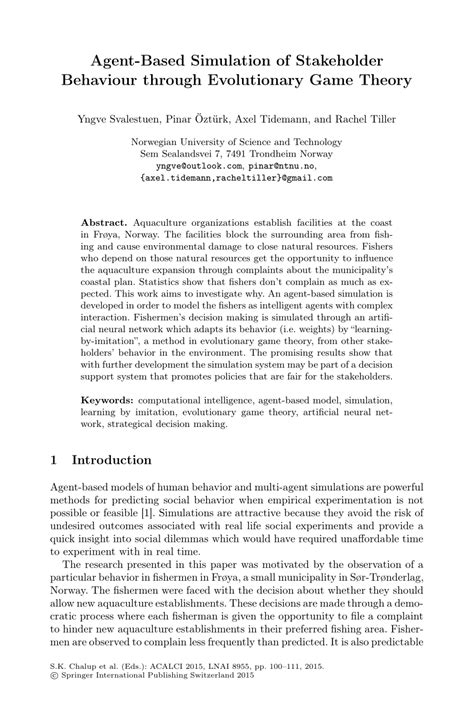 Pdf Agent Based Simulation Of Stakeholder Behaviour Through