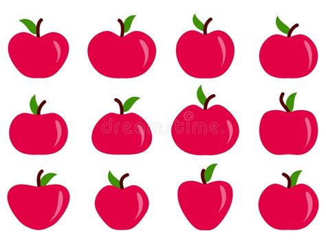 Red Apples Set Isolated On White Background Red Apple With One Leaf Apples Big Icons Set Stock