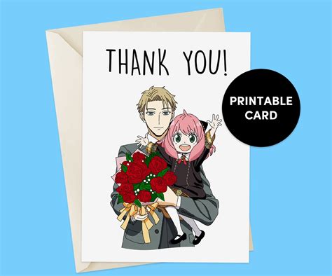 Anime Thank You Card Printable Thank You Card Anime Greeting Etsy
