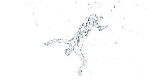 점프에 개념적 추상 남자입니다 연결 선 점 삼각형 흰색 절연 입자 인공 지능 개념입니다 첨단 기술 벡터 디지털 배경입니다 3d