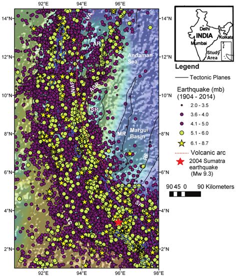 Epicentral Map For The Andaman Sumatra Arc Period 19042014 With