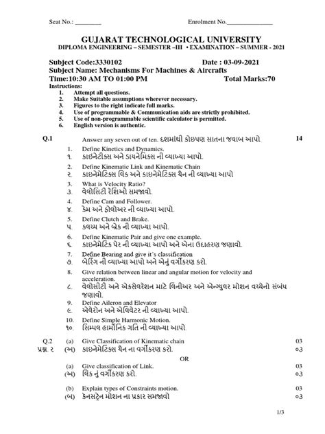 Gtu Diploma In Aeronautical 3330102 Summer 2021 Pdf