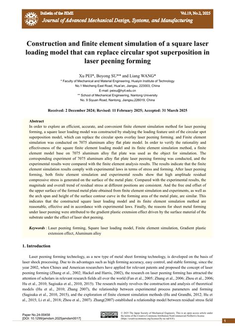 Pdf Construction And Finite Element Simulation Of A Square Laser Loading Model That Can