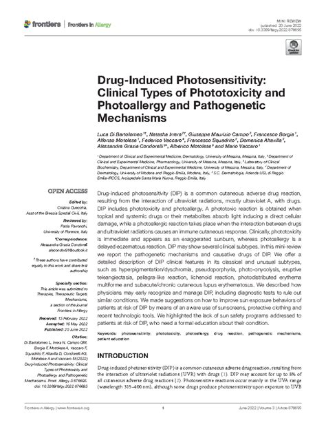 Fototoxicidad Y Fotoalergia 2022 Mini Review Published 20 June 2022
