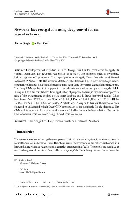 Pdf Newborn Face Recognition Using Deep Convolutional Neural Network