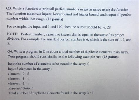 Solved Q3 Write A Function To Print All Perfect Numbers In